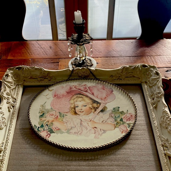Accents | Vintage Framed Little Girl In Metal Gold Frame With Gold ...